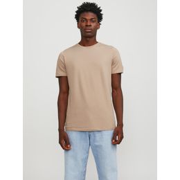 Jack & Jones Rundhalsshirt JACK & JONES "JJEORGANIC BASIC TEE SS O-NECK NOOS", Herren, Gr. S, beige (hellbeige), Single Jersey, Obermaterial: 100% Baumwolle, unifarben, schmal normal, Rundhals, gerader Abschluss, Shirts