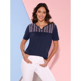 Tunikashirt Classic Basics "Shirttunika", Damen, Gr. 38, blau (marine, ecru, bedruckt), 100% Baumwolle, ethno, gemustert, mehrfarbig, Rundhals, Shirts