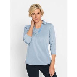 Poloshirt CLASSIC "Shirt", Damen, Gr. 40, blau (hellblau), 62% Baumwolle, 38% Polyester, unifarben, V-Ausschnitt, Shirts