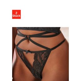 String-Ouvert Petite Fleur Gold, Damen, Gr. 32/34, 2 Stk., schwarz (2xschwarz), Spitze, Obermaterial: 90% Polyamid, 10% Elasthan, Unterhosen, mit sexy B&auml;nderoptik