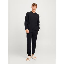 Jack & Jones Langarmshirt JACK & JONES "JACSOLID LOUNGE SET W NOOS", Herren, Gr. M, schwarz, Jersey, Obermaterial: 100% Polyester, unifarben, relaxed fit normal, Rundhals, Rippbündchen, Shirts Langarmshirt