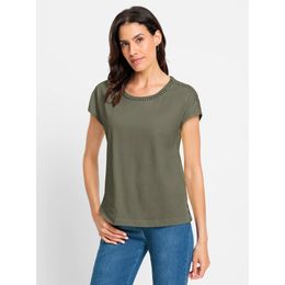 Rundhalsshirt Inspirationen "Rundhals-Shirt", Damen, Gr. 38, gr&uuml;n (khaki), 100% Baumwolle, unifarben, Rundhals, Shirts Rundhalsshirt