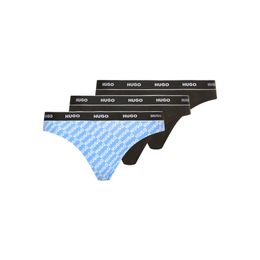 String HUGO UNDERWEAR "TRIPLET THONG DESIGN", Damen, Gr. L, 3 Stk., blau (open blau 461), Jersey, Obermaterial: 95% Baumwolle, 5% Elasthan, Unterhosen String, wiederholendes Logo am Bund