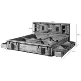Bett mit Schubladen Mango / Altholz 140x200x107 natur lackiert RAILWAY LUX #107