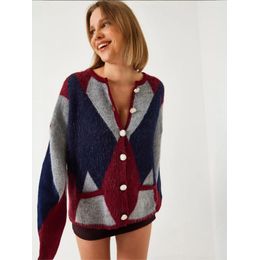 Bianco Lucci Strickjacke Damen Gr&ouml;&szlig;e S/L navy / grau / bordeaux
