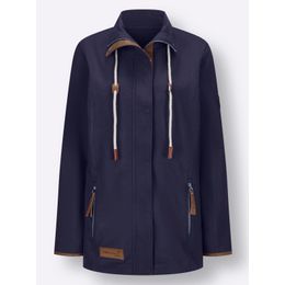 sheego Gro&szlig;e Gr&ouml;&szlig;en Sweatjacke mit Paspeln aus Leder-Imitat, marine, Gr&ouml;&szlig;e 46 - Damen