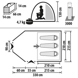 Berger Easy Rock 3 Kuppelzelt mit Stehhöhe und großem Vorraum für 3 Personen - Iglu- & Kuppelzelte