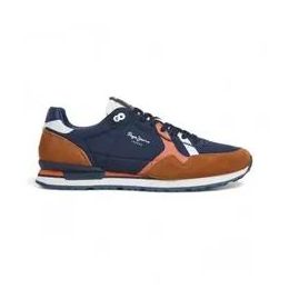Pepe Jeans f&uuml;r Herren. PMS40007 Brit Road Leder-Sneakers navy, braun (40), Wohnung, Schn&uuml;rsenkel, L&auml;ssig