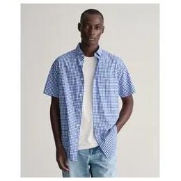 Gant f&uuml;r Herren. 3000121 Kurz&auml;rmeliges Regular Fit Hemd aus blauem Gingham Popeline (L), L&auml;ssig, Baumwolle, Kurzarm