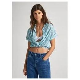 Pepe Jeans f&uuml;r Damen. PL304812 Gek&uuml;rztes blaues Mer-Hemd (S), L&auml;ssig, Baumwolle, Kurzarm
