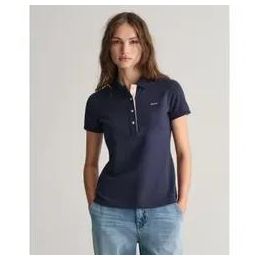 Gant f&uuml;r Damen. 4200828 Marineblaues Piqu&eacute;-Poloshirt mit Kontrastkragen (XXL), L&auml;ssig, Baumwolle, Kurzarm