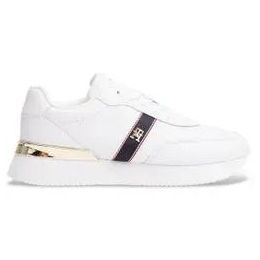 Tommy Hilfiger f&uuml;r Damen. FW0FW08904 Leder-Sneakers mit TH-Monogramm-Logo wei&szlig; (39), 1 bis 3 cm, Schn&uuml;rsenkel, L&auml;ssig