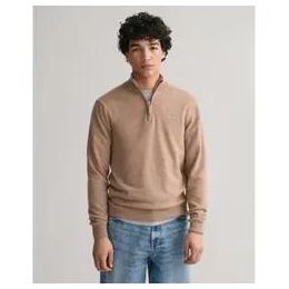 Gant f&uuml;r Herren. 87213 Beigefarbener Pullover mit halbem Rei&szlig;verschluss (3XL), L&auml;ssig, Wolle, Langarm