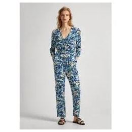 Pepe Jeans f&uuml;r Damen. PL230486 Blauer Casandra Print-Overall (L), L&auml;ssig, Viskose, Langarm