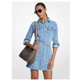 Michael Kors f&uuml;r Damen. MF5838VJZD Minikleid aus Denim mit G&uuml;rtel blau (L), L&auml;ssig, Baumwolle, Langarm