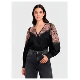 TWINSET f&uuml;r Damen. 252TP2046 Schwarze gebl&uuml;mte Bluse (44), L&auml;ssig, Baumwolle, Blumen, Langarm
