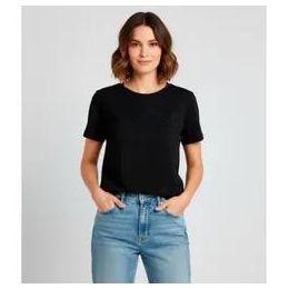 TWINSET f&uuml;r Damen. 252TP2052 Schwarzes T-Shirt mit Blumenstickerei (M), L&auml;ssig, Baumwolle, Kurzarm