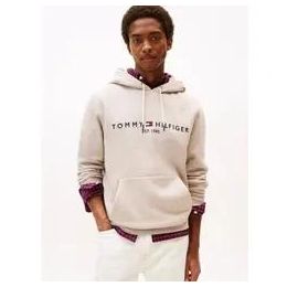 Tommy Hilfiger f&uuml;r Herren. MW0MW11599 Kapuzenpulli aus Fleece mit beiger Kapuze und Kordelzug (M), L&auml;ssig, Baumwolle