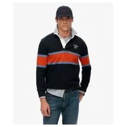 Superdry f&uuml;r Herren. M6010909A Vintage Athletic Eagle Poloshirt navy, rot (L), L&auml;ssig, Baumwolle, Langarm, Marine