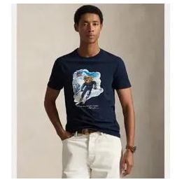 Polo Ralph Lauren f&uuml;r Herren. 710P07343002 Bear Custom Slim Fit Polohemd navy (L), L&auml;ssig, Baumwolle, Kurzarm, Marine