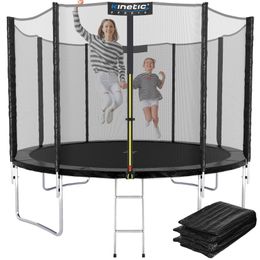 KINETIC SPORTS Trampolin Outdoor 'Salto Plus' Ø 183/244/305/366/400/430/490 cm - Komplett-Set für Kinder, USA Sprungtuch, Netz, Randpolster, Leiter - bis zu 160kg Schwarz-2 Ø 244 cm Ø 244 cm, Schwarz-2
