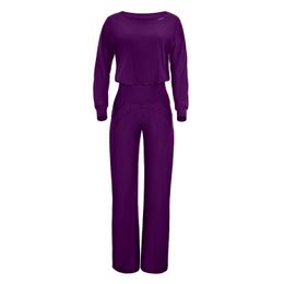 Jumpsuit WINSHAPE "JS101LSC", Damen, Gr. XS, Normalgrößen, lila (schwarz plum), 85% Polyester, 15% Elasthan, Rundhals, Overalls, Functional Comfort