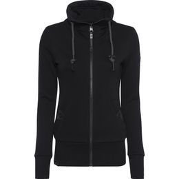Sweatjacke Ragwear "RYLIE ZIP O", Damen, Gr. L, schwarz (1010 schwarz), Sweatware, Obermaterial: 65% Baumwolle, 35% Polyester, kontrastfarbene Details, unifarben, figurbetont hüftbedeckend, ohne Ausschnitt, Rippbündchen, Sweatjacken, Jacke mit extra breiten Bündchen