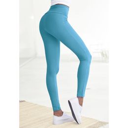 Lascana Leggings blau Gr. 32/34 f&uuml;r Damen. Mit Logodruck. Basic. Nachhaltig.