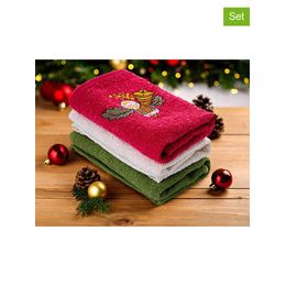 Colourful Cotton 3er-Set: Handt&uuml;cher in Wei&szlig;/ Rot/ Gr&uuml;n - 55% | Gr&ouml;&szlig;e 30x50 cm | Badtextilien