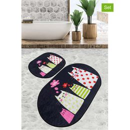 Colourful Cotton 2er-Set: Badvorleger in Schwarz/ Bunt - 56% | Heimtextilien-badematten