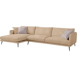 Egoitaliano Ecksofa &raquo;Sophia, Designsofa mit extrakomfortablem Sitzkomfort, Breite 274cm&laquo; mit Daunenfederung, L-Form beige Leder &raquo;BULL&laquo; (echtes Rindsleder). 