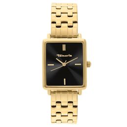 Tamaris Quarzuhr Armbanduhr, Damenuhr, Edelstahlarmband, analog goldfarben Tamaris Uhr "Goldener Schatten" - quadratisches Design, tiefschwarz &...
