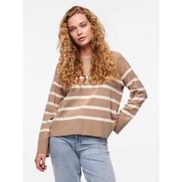 Pieces Rundhalspullover &raquo;PCSIA LS KNIT NOOS BC&laquo; Silver Mink Stripes:WHITE S S Strickpullover mit Streifenmuster von Pieces