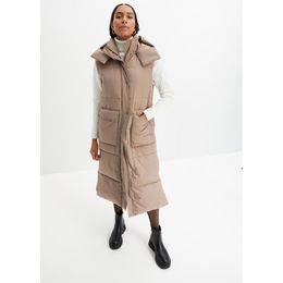 bonprix Steppweste &raquo;Wattierte Steppweste mit abnehmbarer Kapuze&laquo; Wattierte Steppweste mit abnehmbarer Kapuze taupe 40 40 Lange Steppweste f&uuml;r...