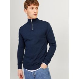Jack & Jones Jack & Jones Herren Strickpullover &raquo;EMIL KNIT HALF ZIP&laquo; mit kurzem Rei&szlig;verschluss im Troyer-Look blau L