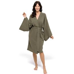 Möve MÖVE Kimono »ideal für Sauna & Spa, Hotelbademantel, Morgenmantel«, 1 Stk. olive S/M Länge: 100 cm Sommerlich-leichter Kimono aus 100%...