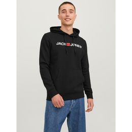 Jack & Jones JACK & JONES Kapuzensweatshirt »JJECORP Hoodie mit Logo und hohem Tragekomfort«, bedruckt, casual, regular fit, Baumwollmischung, Rundhals Black...