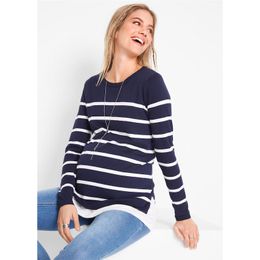 bonprix Stillpullover dunkelblau/wei&szlig; gestreift 32/34 (XS) 32/34 (XS) Stillpullover mit integriertem Innentop aus Jersey