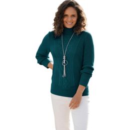 CR&Eacute;ATION L Damen Stehkragenpullover mit Rautenmuster petrol Gr&ouml;&szlig;e 48