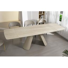 Riess Ambiente Ausziehbarer Esstisch VOGUE 160-240cm beige Keramik Travertin Metall champagner greige Riess-Ambiente Konferenztisch Esszimmertisch rechteckig...