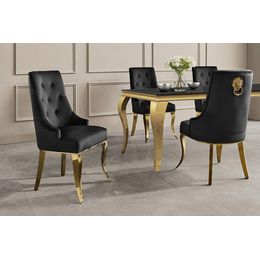 Riess Ambiente Design Stuhl MODERN BAROCK DELUXE schwarz Samt gold Edelstahl mit Löwenkopf Polsterstuhl Riess-Ambiente Esszimmerstuhl Küchenstuhl