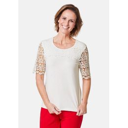 GOLDNER Spitzenshirt Viskose-Blusenshirt mit Spitze in wollwei&szlig; | Gr.: 42