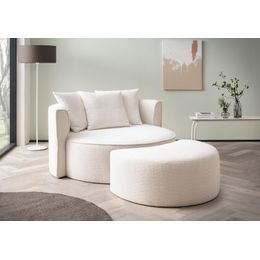 XXL-Sessel "ISALIE, Rundsessel mit Hocker, Lesesessel, Loveseat, Big-Sessel", beige (creme), B:153cm H:98cm T:208cm, LeGer Home by Lena Gercke, Sessel, XXL-Sessel, trendige Stoffe, 3 Zierkissen, gro&szlig;e Sitzfl&auml;che, Cord, Samt, Boucl&eacute;