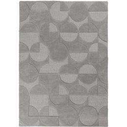 Wollteppich FLAIR RUGS "Gigi", grau, B:120cm H:8mm L:170cm, Wolle, Teppiche, aus 100% Wolle, geometrisches Design, fu&szlig;bodenheizungsgeeignet