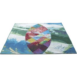 Teppich Sansibar "Rantum Beach SA-024", bunt (multicolor), B:160cm H:5mm L:230cm, Polypropylen, Teppiche, Teppich, Flachgewebe, modernes Design, Motiv Surfboard, In- & Outdoor geeignet