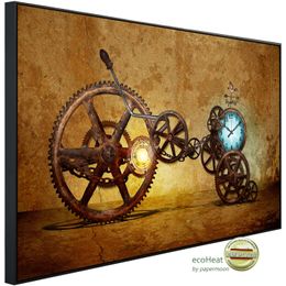 papermoon Infrarotheizung "Zahnr&auml;der mit Uhr", bunt (kunstmotiv im aluminiumrahmen), B/H/T: 100cm x 60cm x 3cm, 600 W, Heizk&ouml;rper, sehr angenehme Strahlungsw&auml;rme