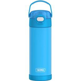 Isolierflasche Thermos "FUNTAINER Water Bottle, doppelwandiger Edelstahl, spülmaschinenfest", blau (neon blau), H:21,6cm, Edelstahl, Kunststoff, Silikon, Trinkflaschen, 0,47l, 12h kalt, mit dichschließendem Push Button Lid