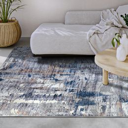 Teppich ELLE DECORATION "Malard", blau (dunkelblau), B:200cm H:5mm L:290cm, Polyester, Teppiche, Teppich, Kurzflor, Anti Rutsch, Vintage, Modern, Wohnzimmer, Flur