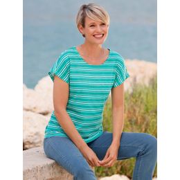 Rundhalsshirt Classic Basics "Shirt", Damen, Gr. 48, gr&uuml;n (smaragd, ecru, geringelt), 100% Baumwolle, gemustert, gestreift, mehrfarbig, Rundhals, Shirts Rundhalsshirt