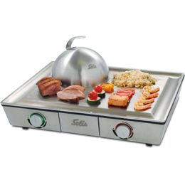 Tischgrill SOLIS OF SWITZERLAND "Teppanyaki@Home (Typ 795)", silber, B:49cm H:10,7cm T:40cm, Kontaktgrill_Standgrill_Tischgrill_Teppanyakigrill, Beschichterter Grillbereich, Fettablauf